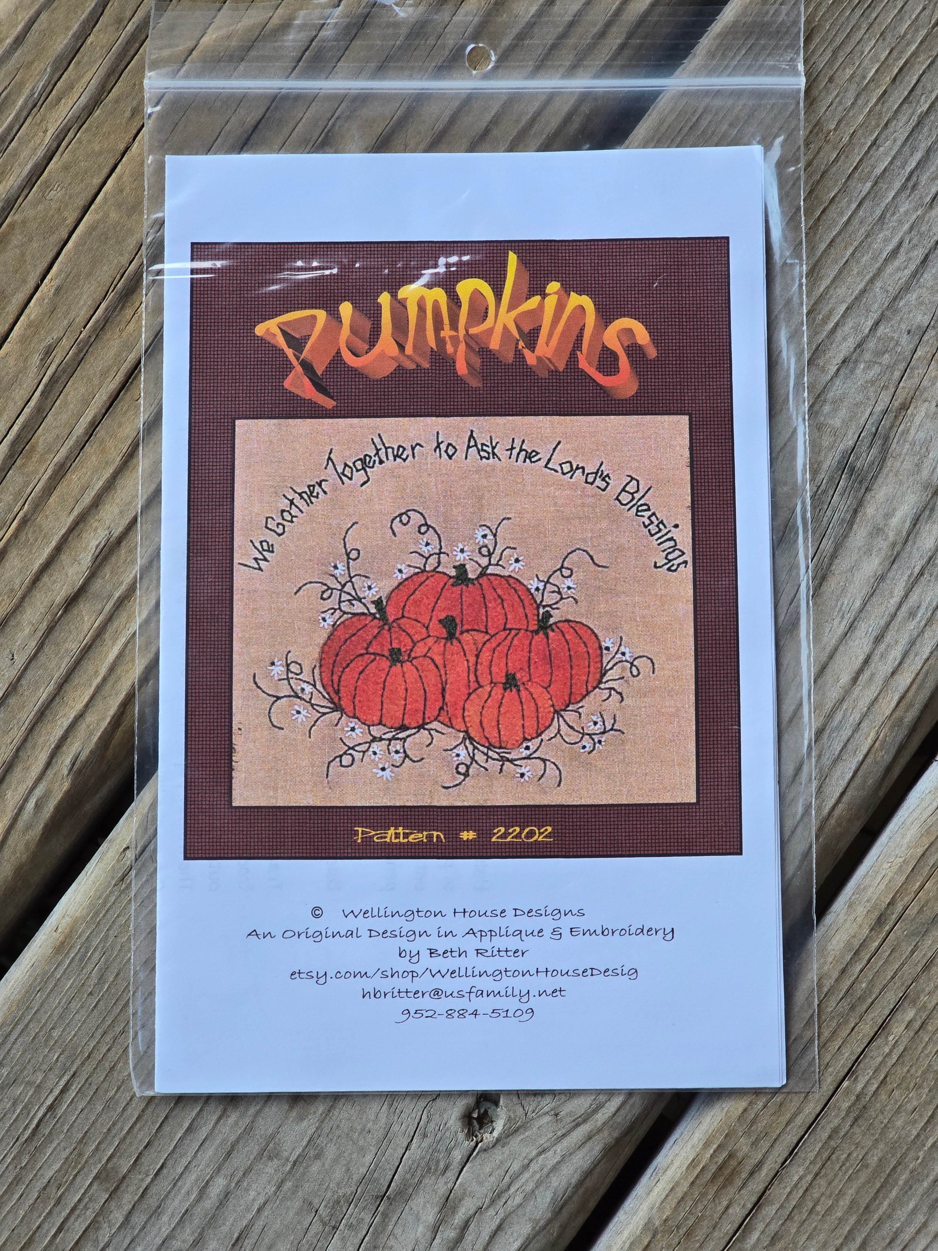 Wellington House Designs - Pumpkins - Embroidery Pattern – GATHER 'N ...