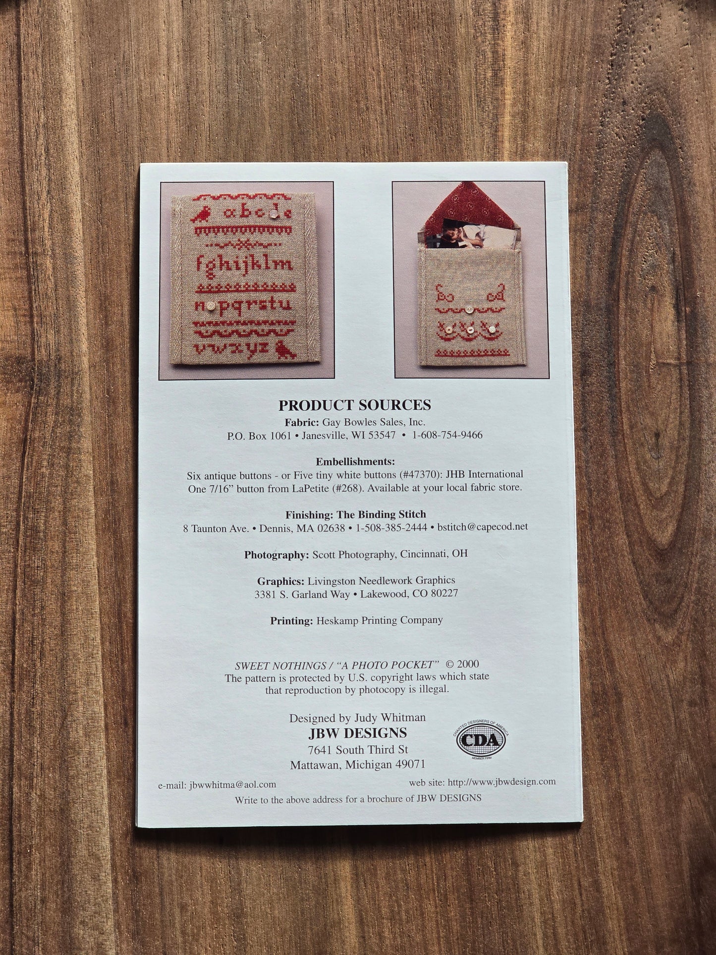 JBW Designs - Sweet Nothings - A Photo Pocket - Book #70 - Cross Stitc ...